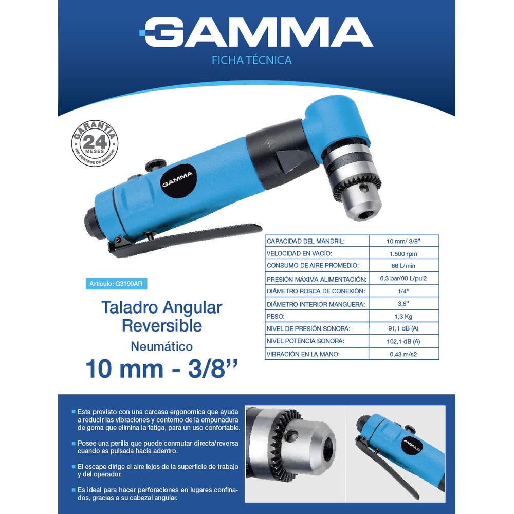 Taladro angular resersible neumatico | Gamma Market - gammaherramientasar