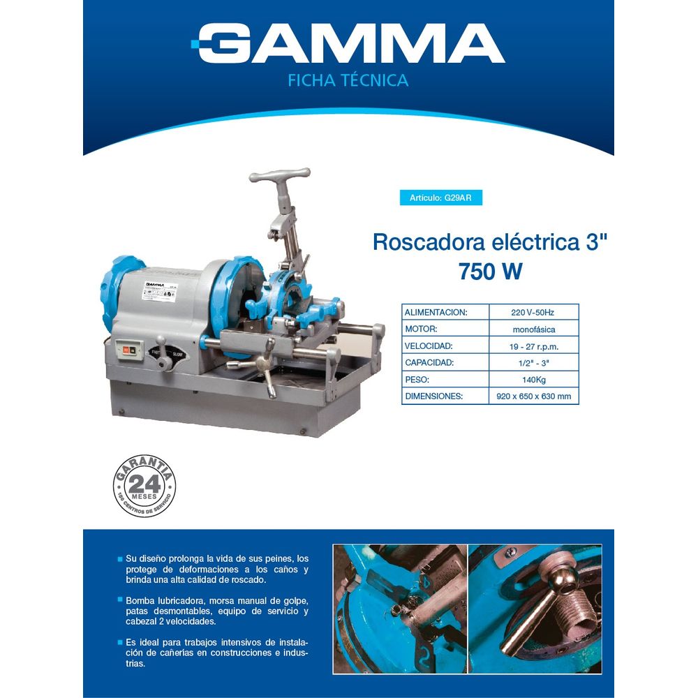 Roscadora Eléctrica 3” 750W - G29AR - gammaherramientasar