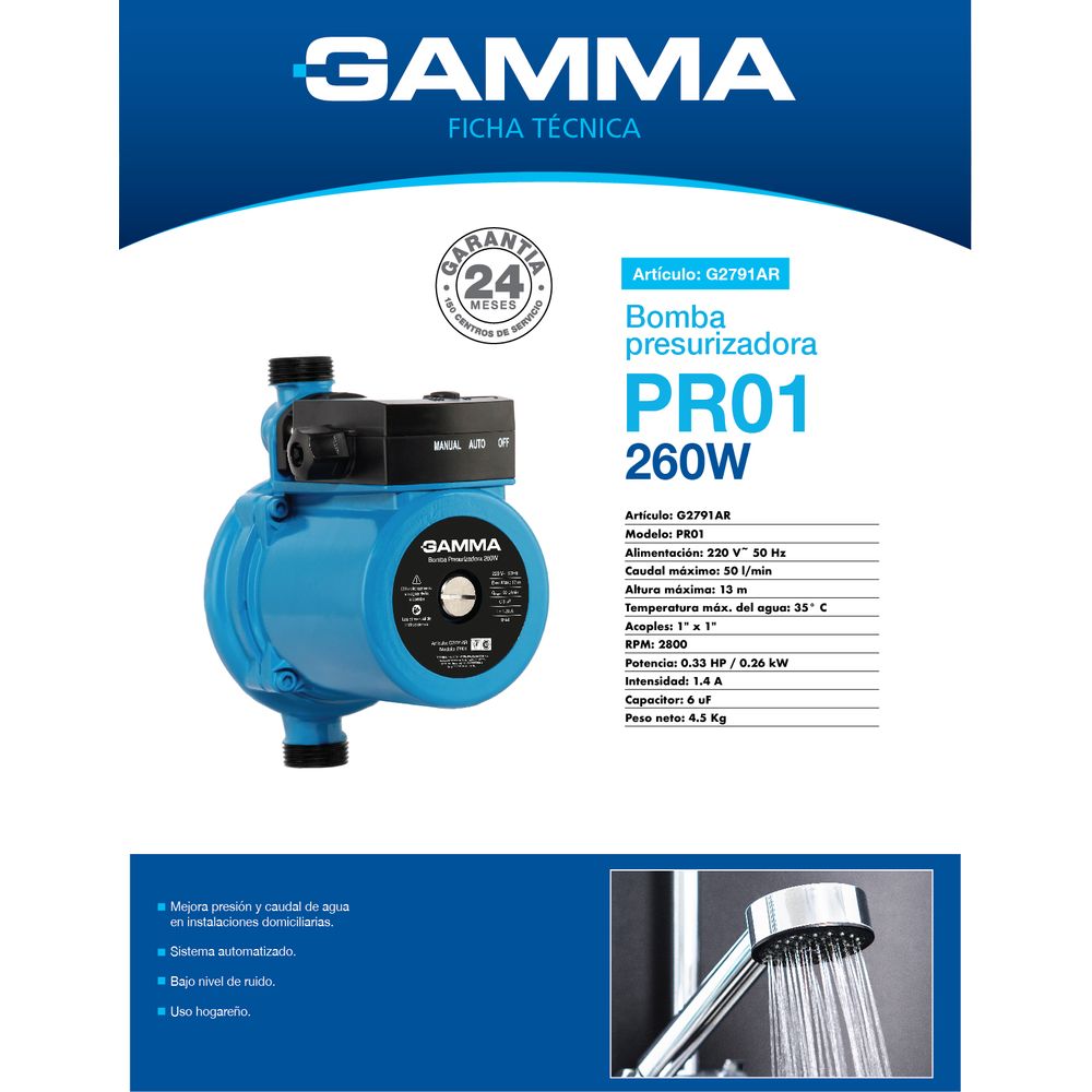 Bomba presurizadora PR001 260W - G2791AR - gammaherramientasar